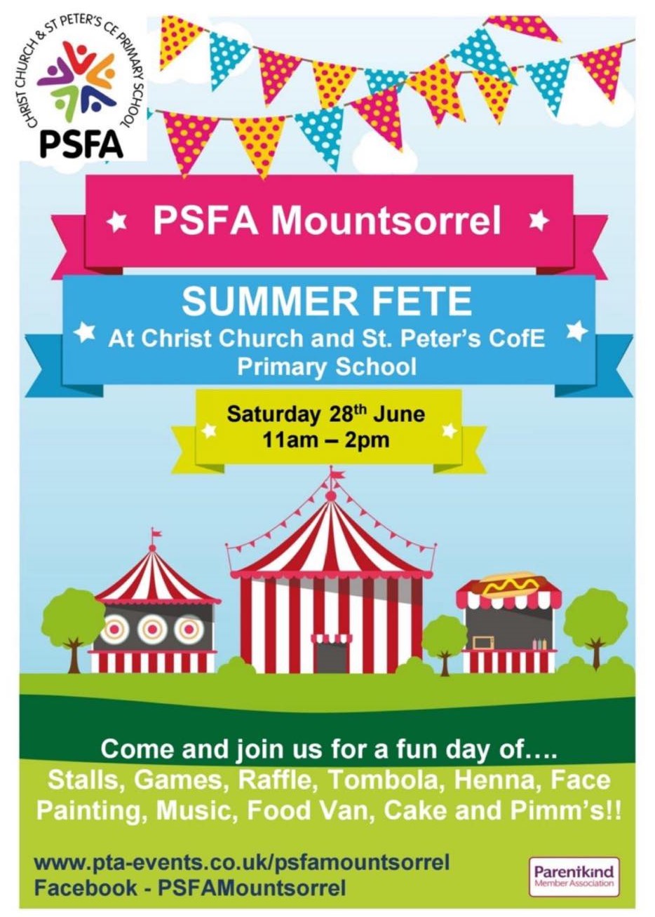 PSFA Summer Fete Saturday 28th June 2025 - Mountsorrel Community Team